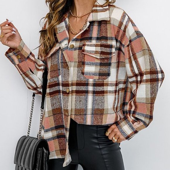 De sepreso | Jackets & Coats | Orange Black Oversized Plaid Shacket ...